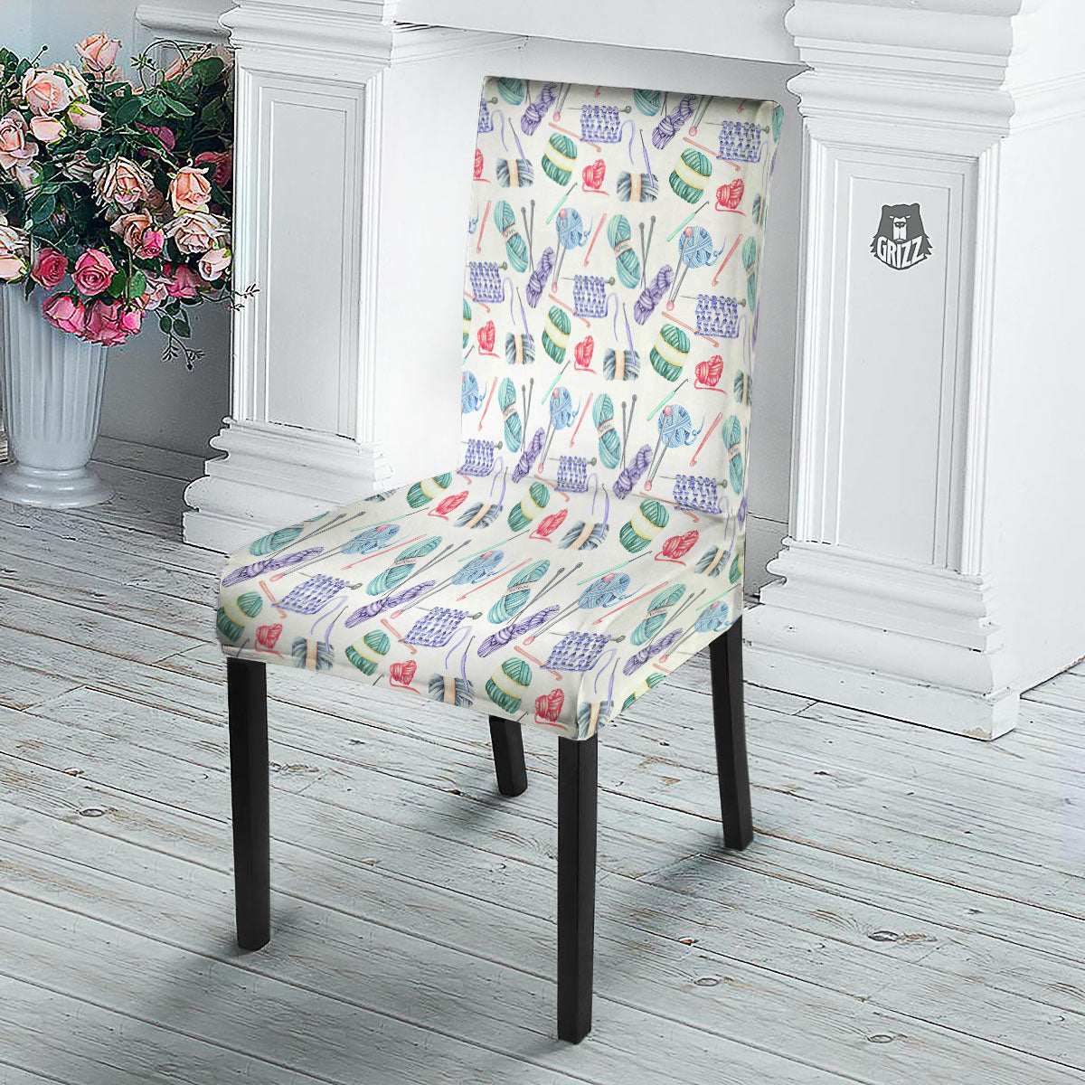 Crochet Yarn Print Pattern Dining Chair Slipcover