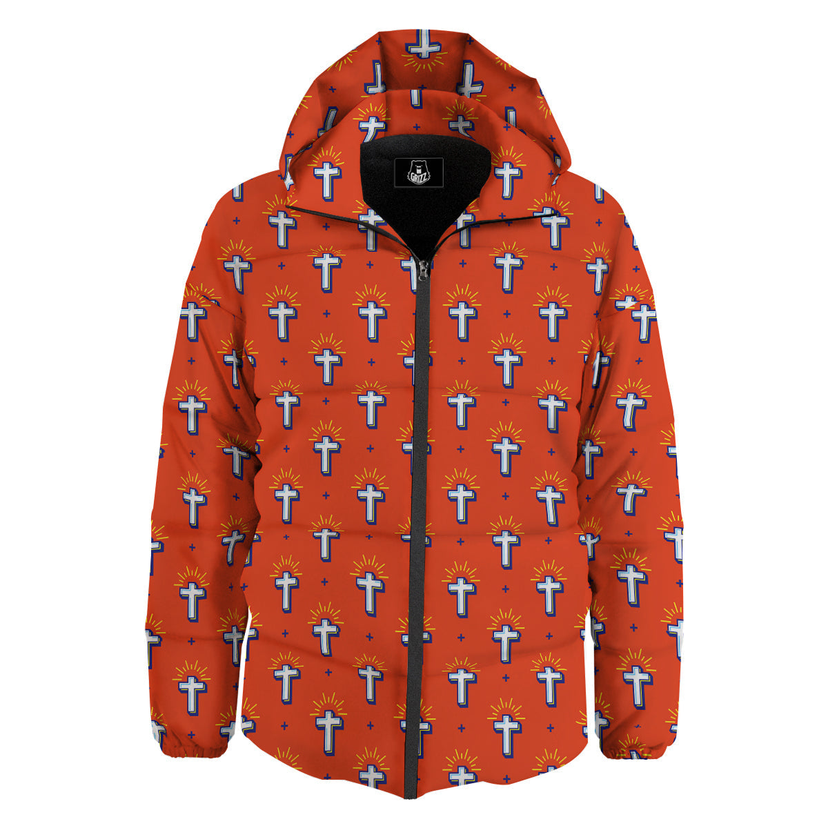 Cross Of Jesus Christ Orange Print Pattern Down Jacket