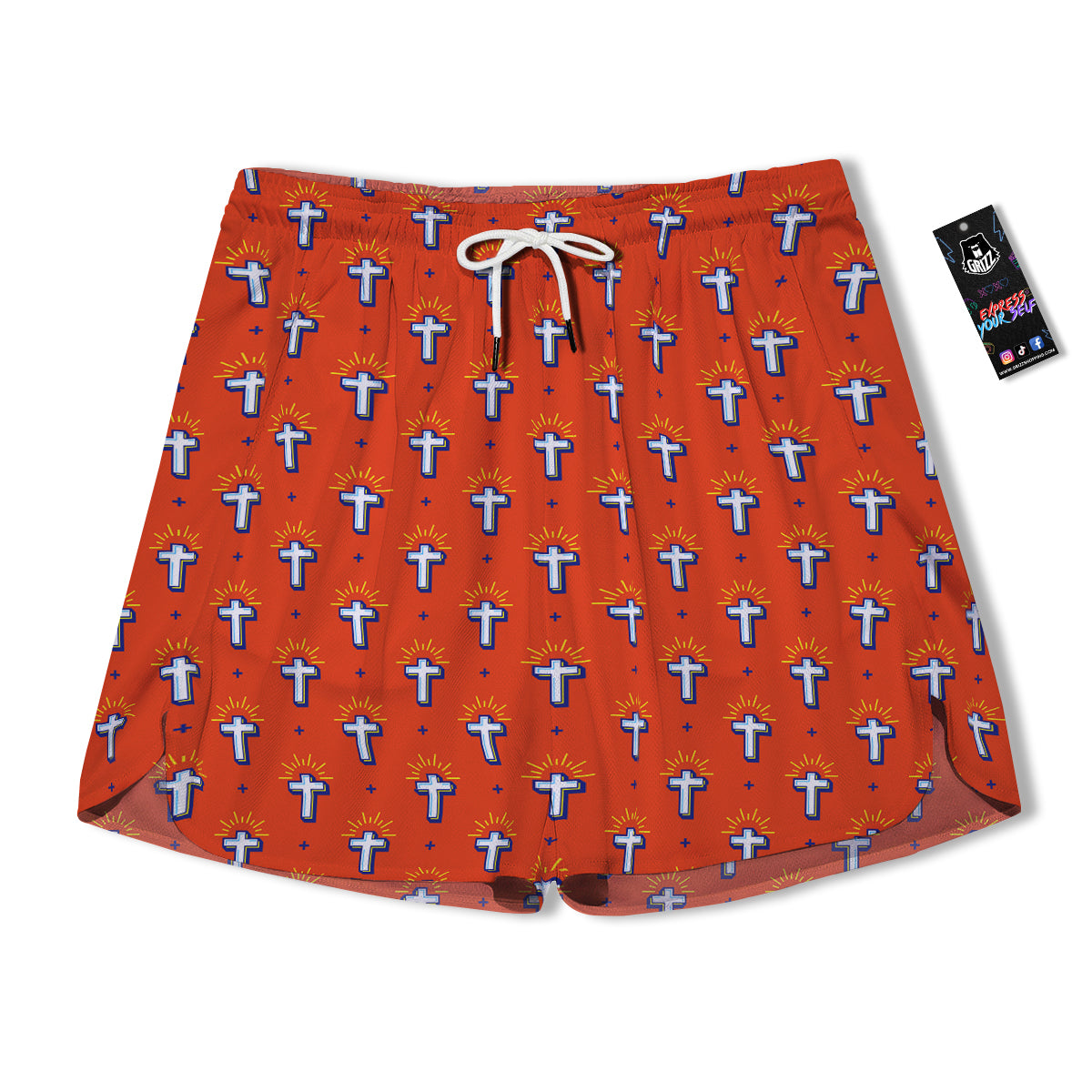 Cross Of Jesus Christ Orange Print Pattern Men's Running Shorts