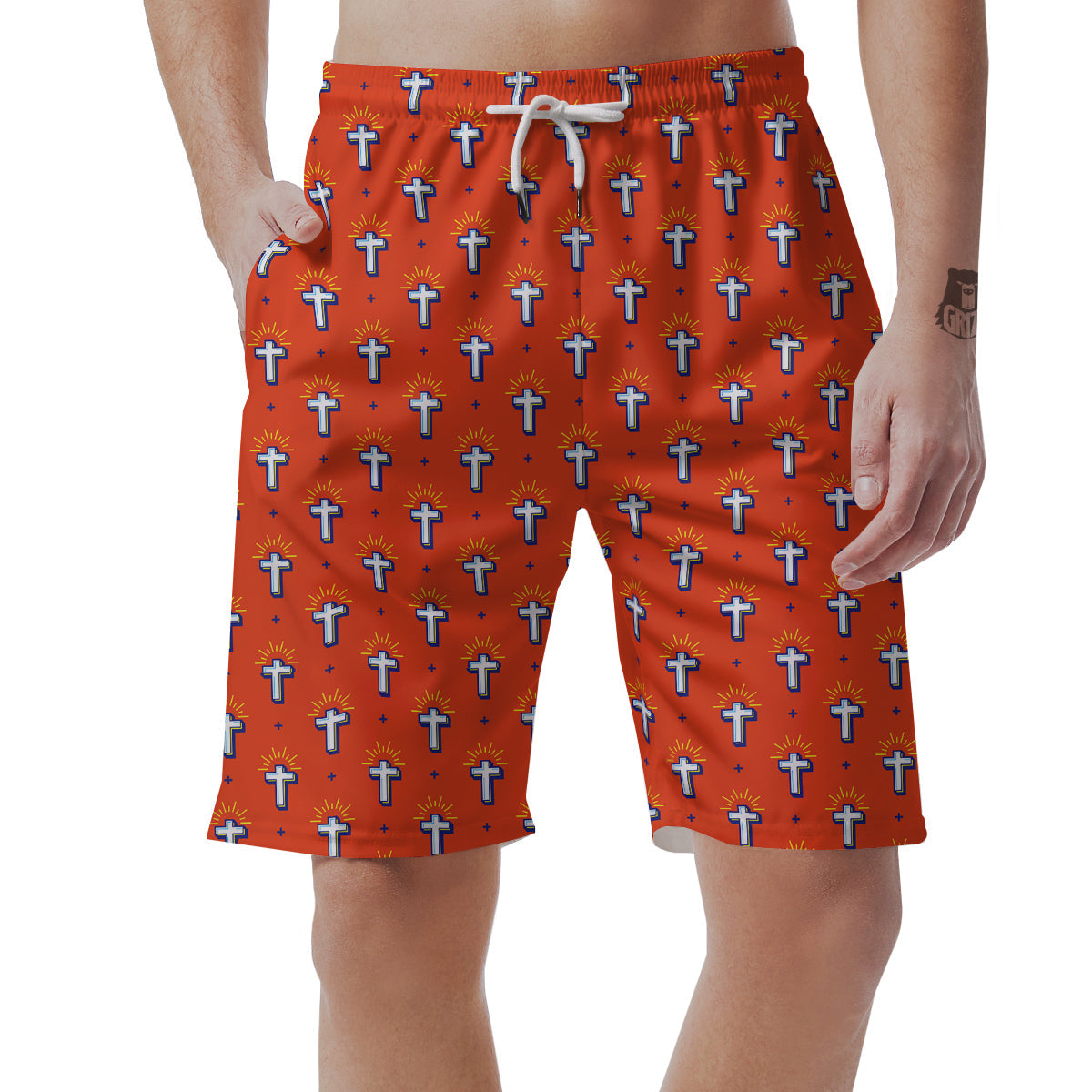 Cross Of Jesus Christ Orange Print Pattern Men's Shorts