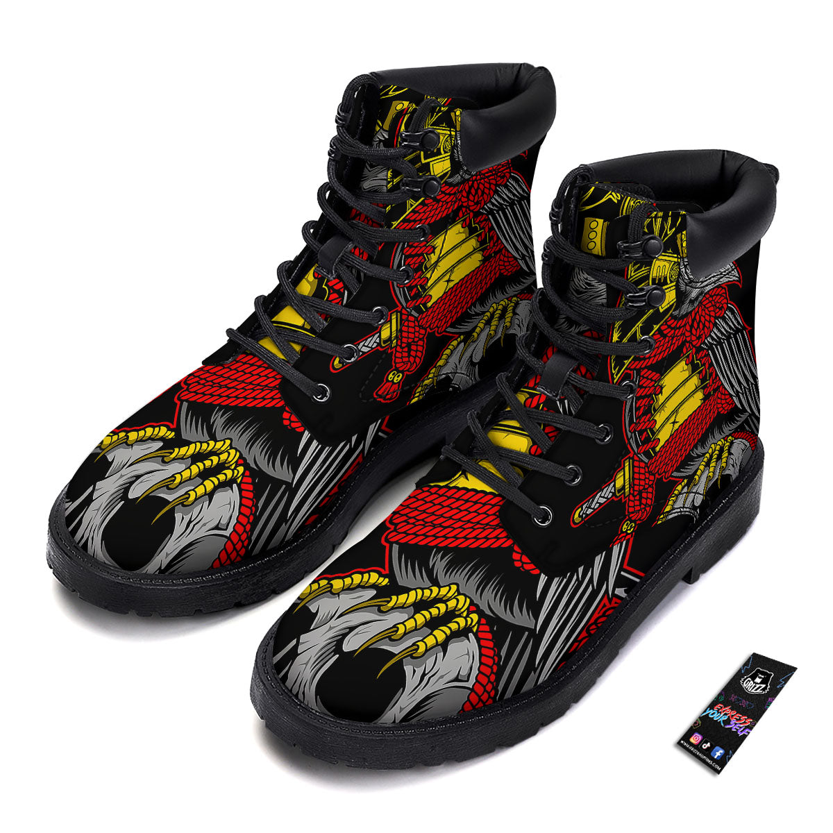 Crow And Samurai Print Boots