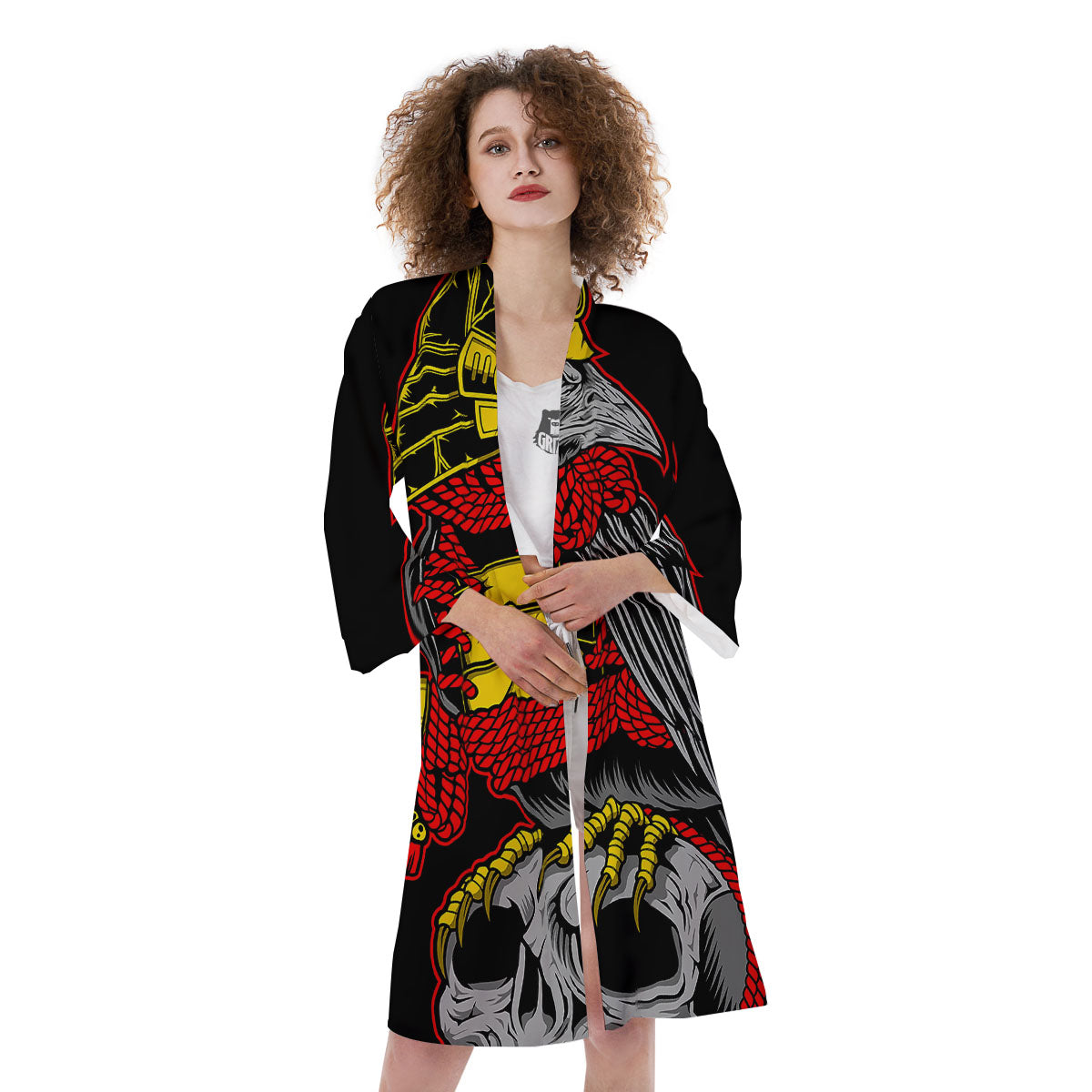 Crow And Samurai Print Kimono