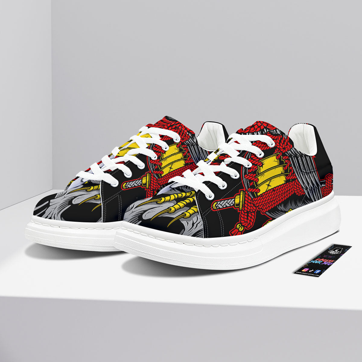 Crow And Samurai Print Platform Shoes