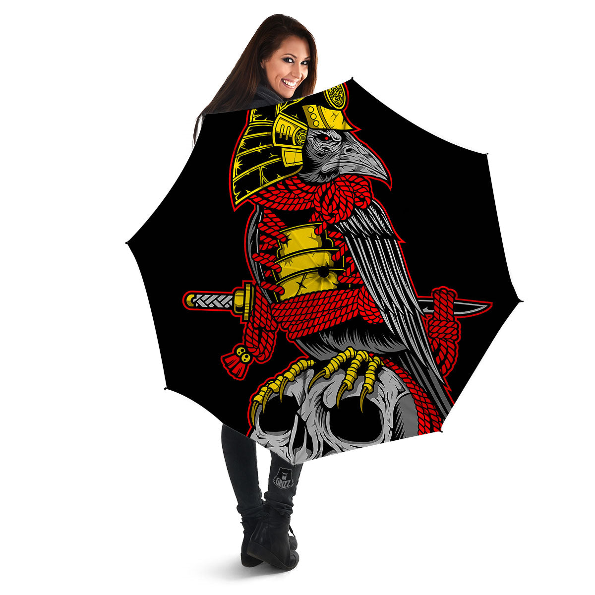 Crow And Samurai Print Umbrella
