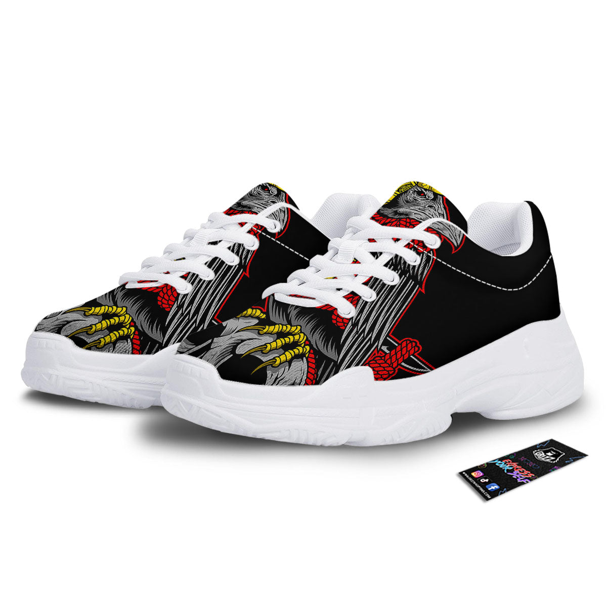 Crow And Samurai Print White Chunky Shoes