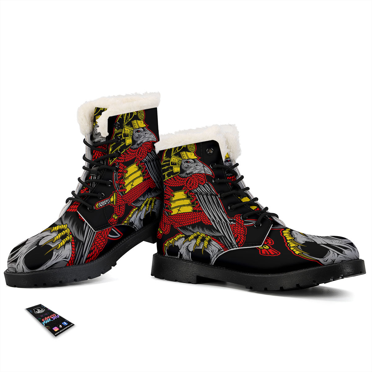 Crow And Samurai Print Winter Boots