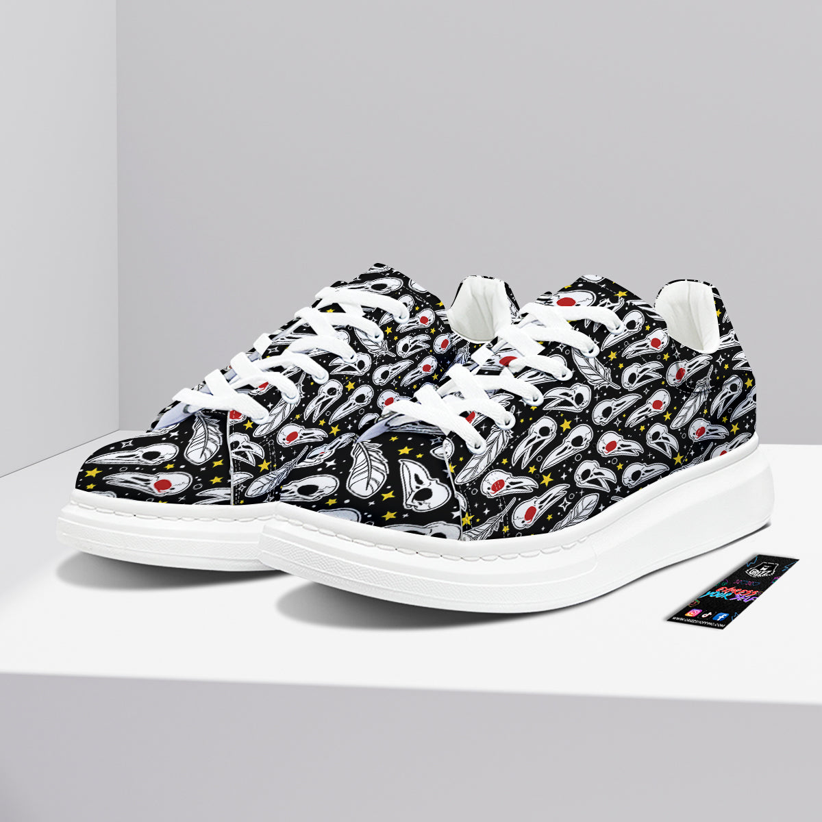 Crow Skull And Feathers Print Pattern Platform Shoes