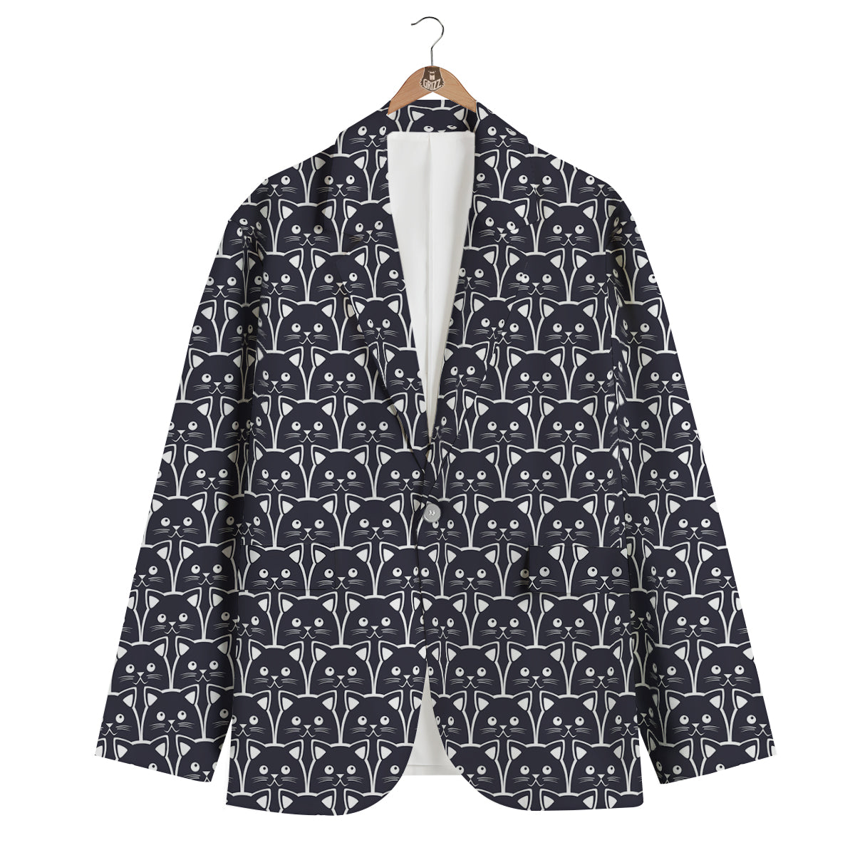 Cute Black Cat Print Pattern Men's Blazer