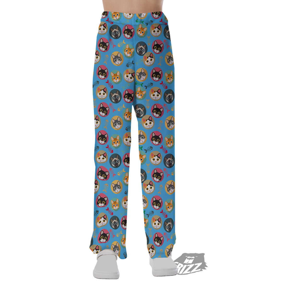 Cute Cats And Fishbone Colorful Print Pattern Pajama Pants