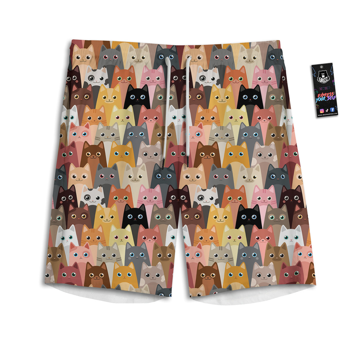 Cute Cats Cartoon Colorful Print Pattern Men's Athletic Shorts