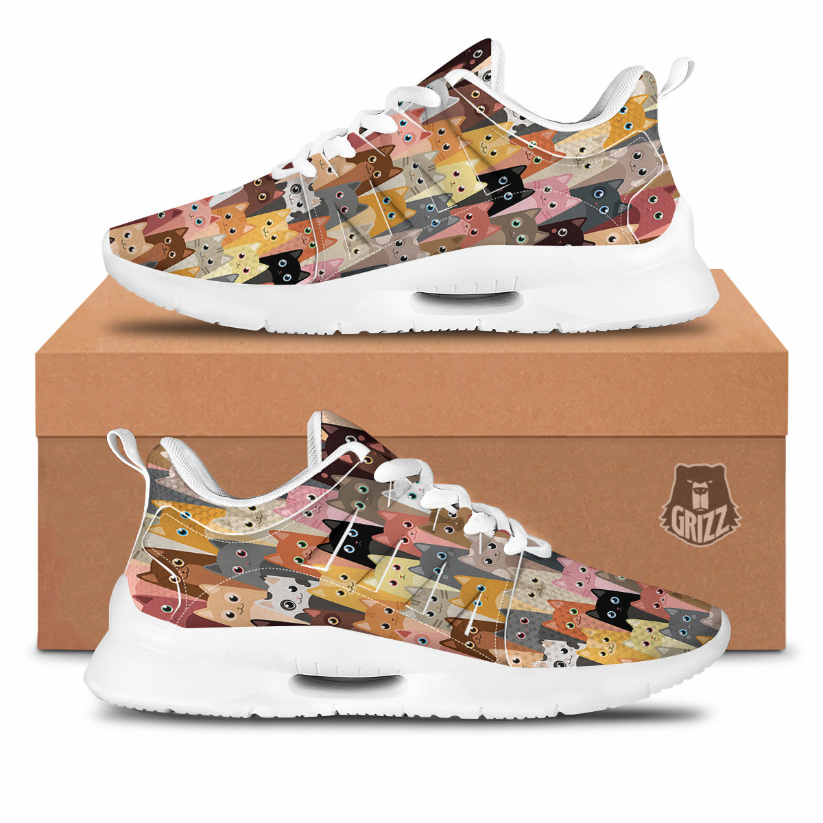 Cute Cats Cartoon Colorful Print Pattern Tennis Shoes