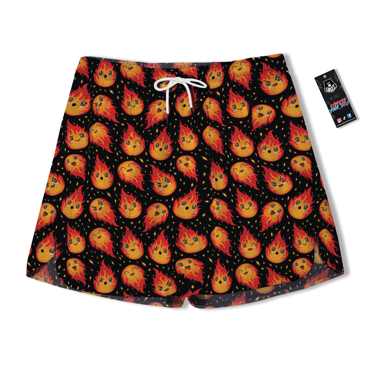Cute Fire Cartoons Print Pattern Men's Running Shorts