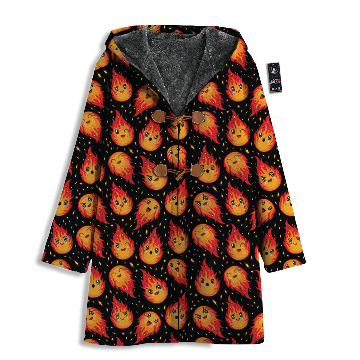 Cute Fire Cartoons Print Pattern Men's Windbreaker Jacket