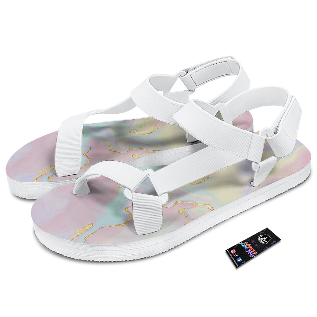 Cute Pastel Gold Marble Print White Open Toe Sandals