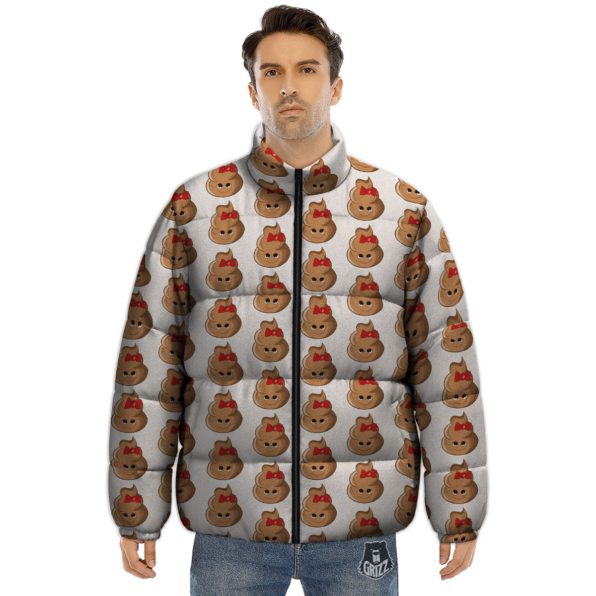Cute Poop Print Pattern Puffer Jacket