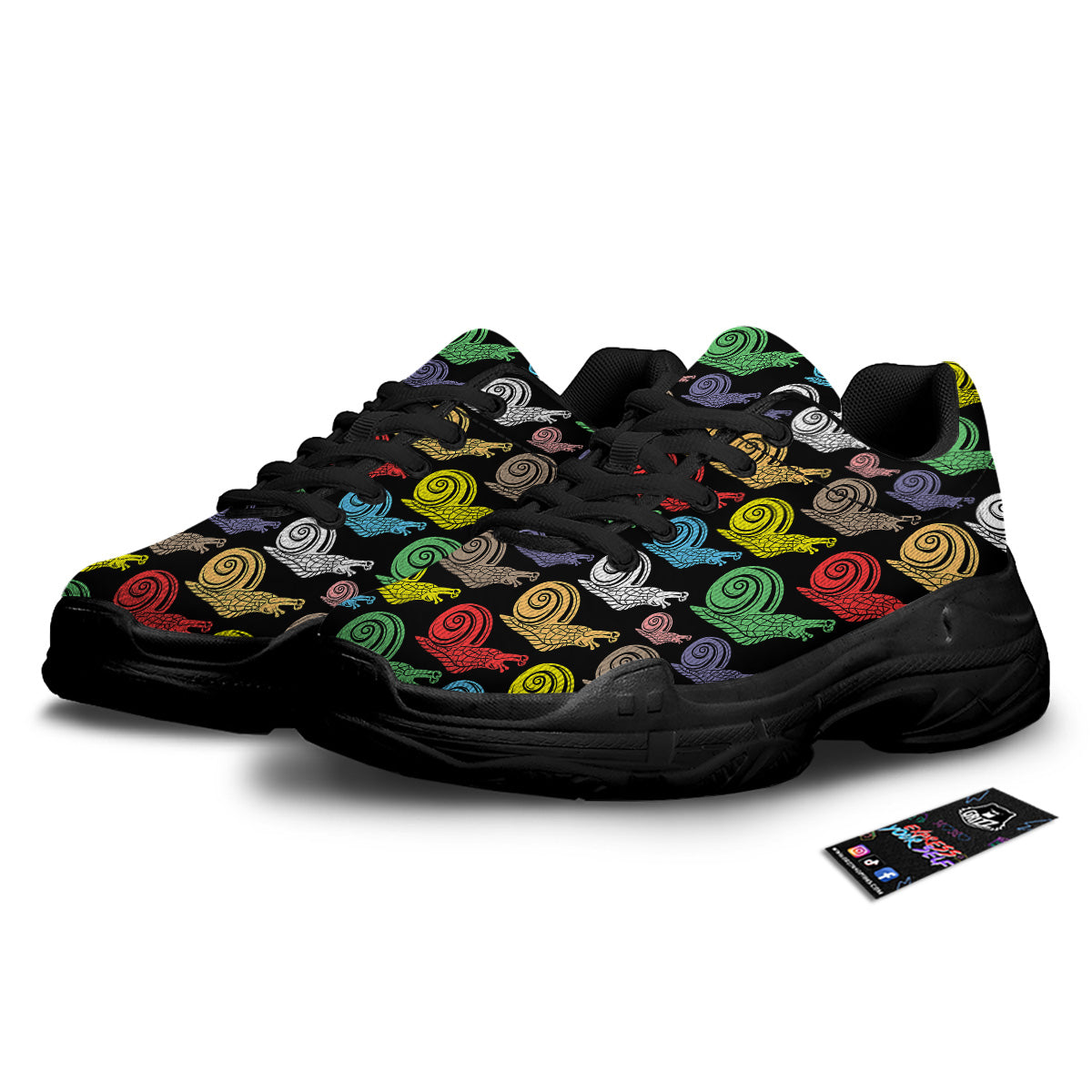 Cute Snails Colorful Print Pattern Black Chunky Shoes