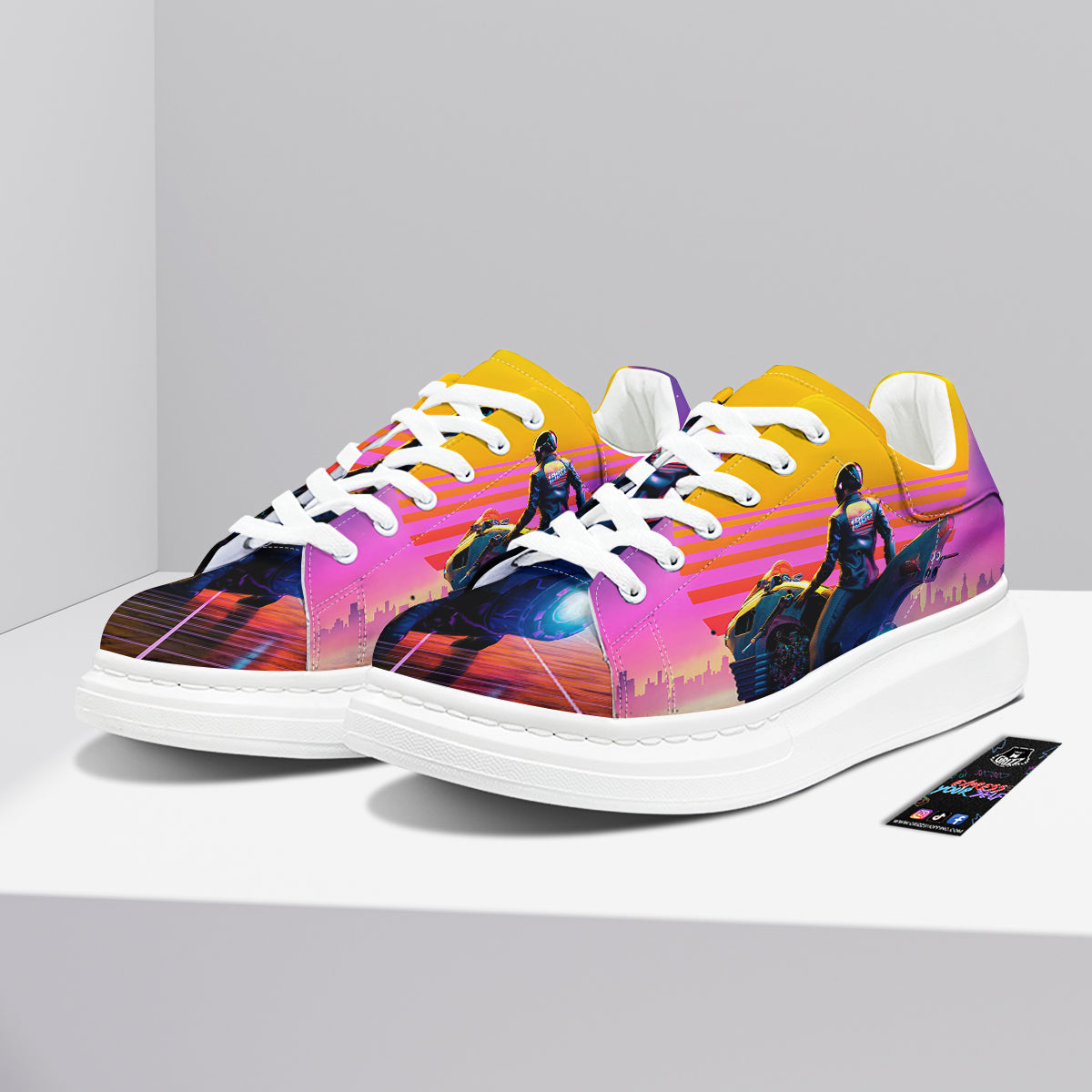 Cyberpunk Biker Print Platform Shoes