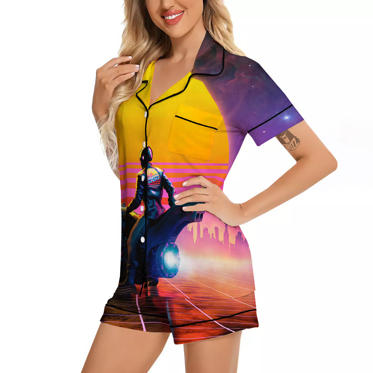 Cyberpunk Biker Print Women Silk Pajamas – Grizzshopping Cyberpunk Biker Print Women Silk Pajamas – Grizzshopping