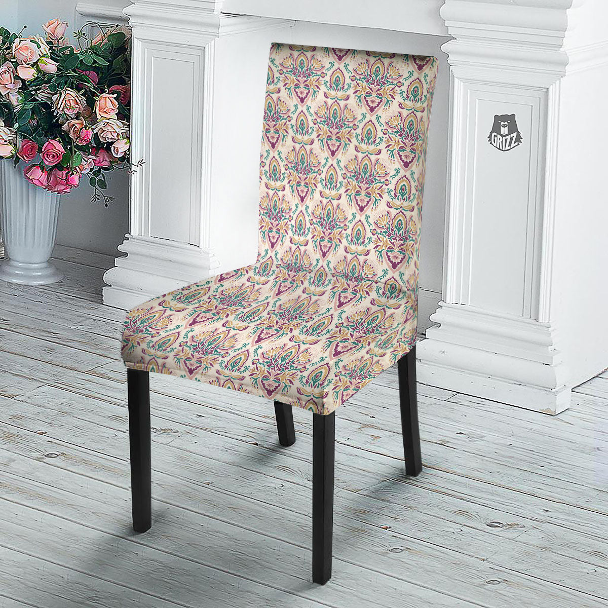 Damask Colorful Print Pattern Dining Chair Slipcover