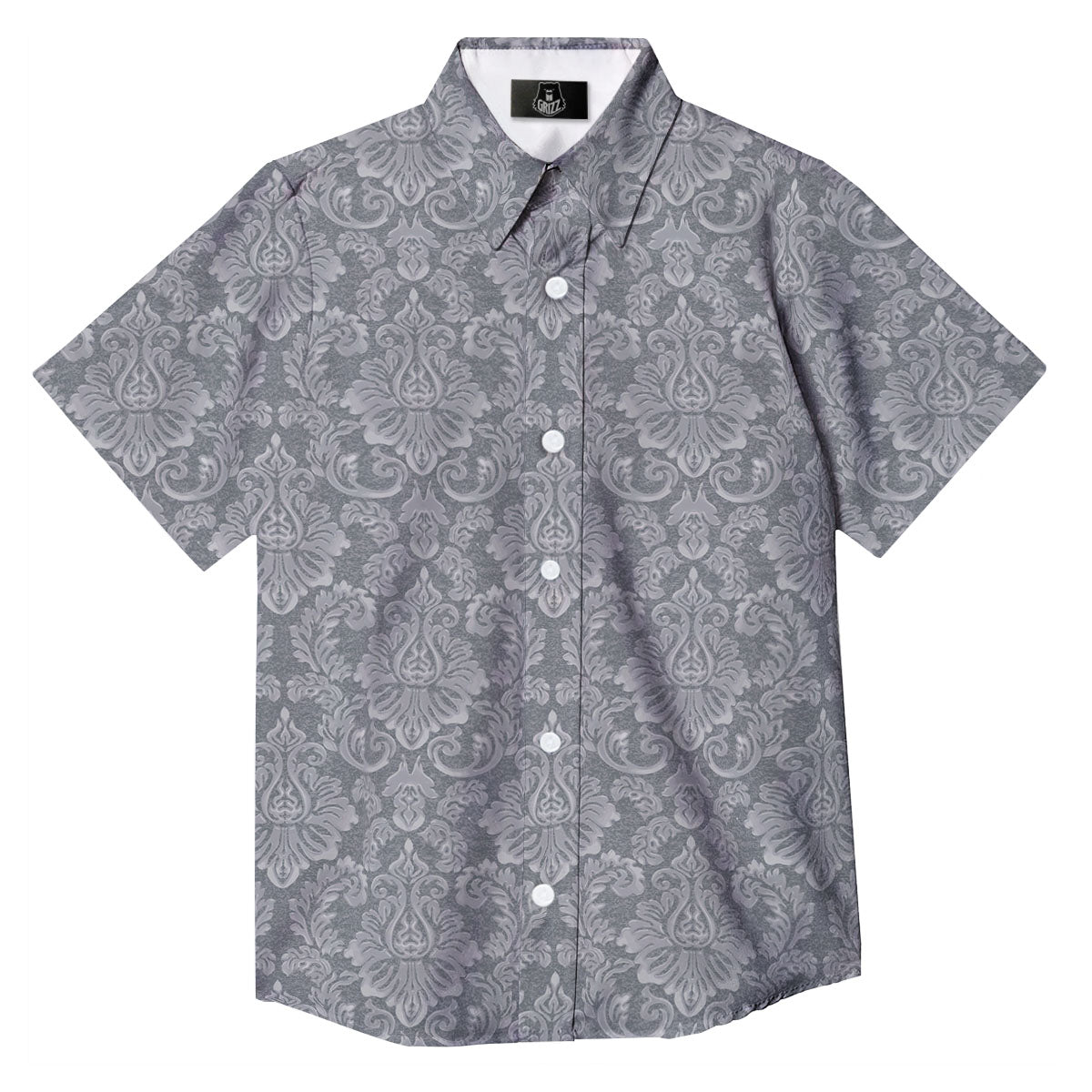 Damask Grey Print Pattern Button Up Shirt