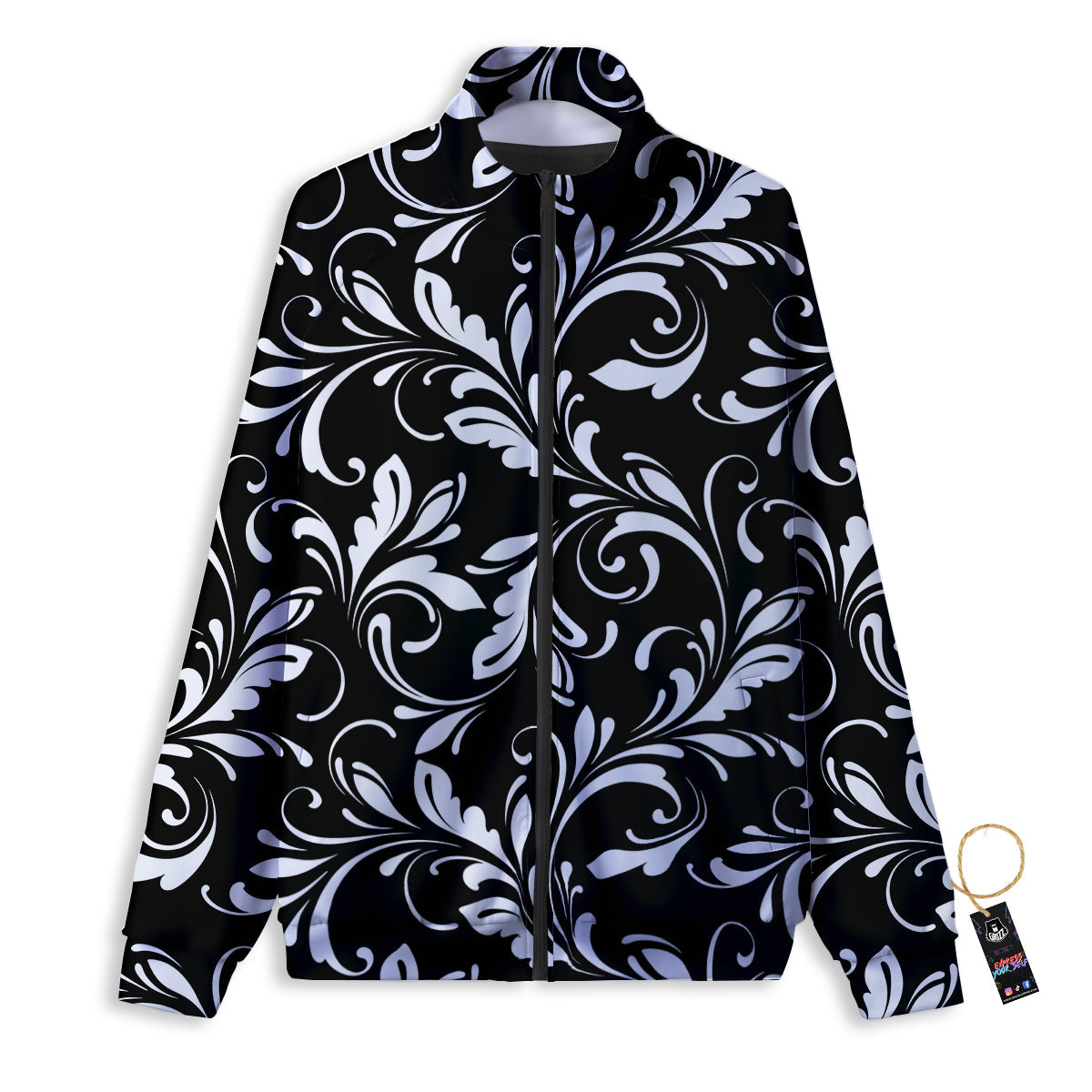 Damask White And Black Print Pattern Track Jacket