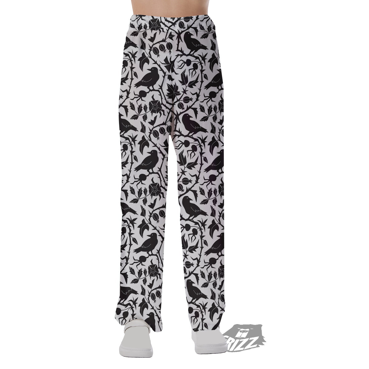 Dark Floral And Crow Print Pattern Pajama Pants