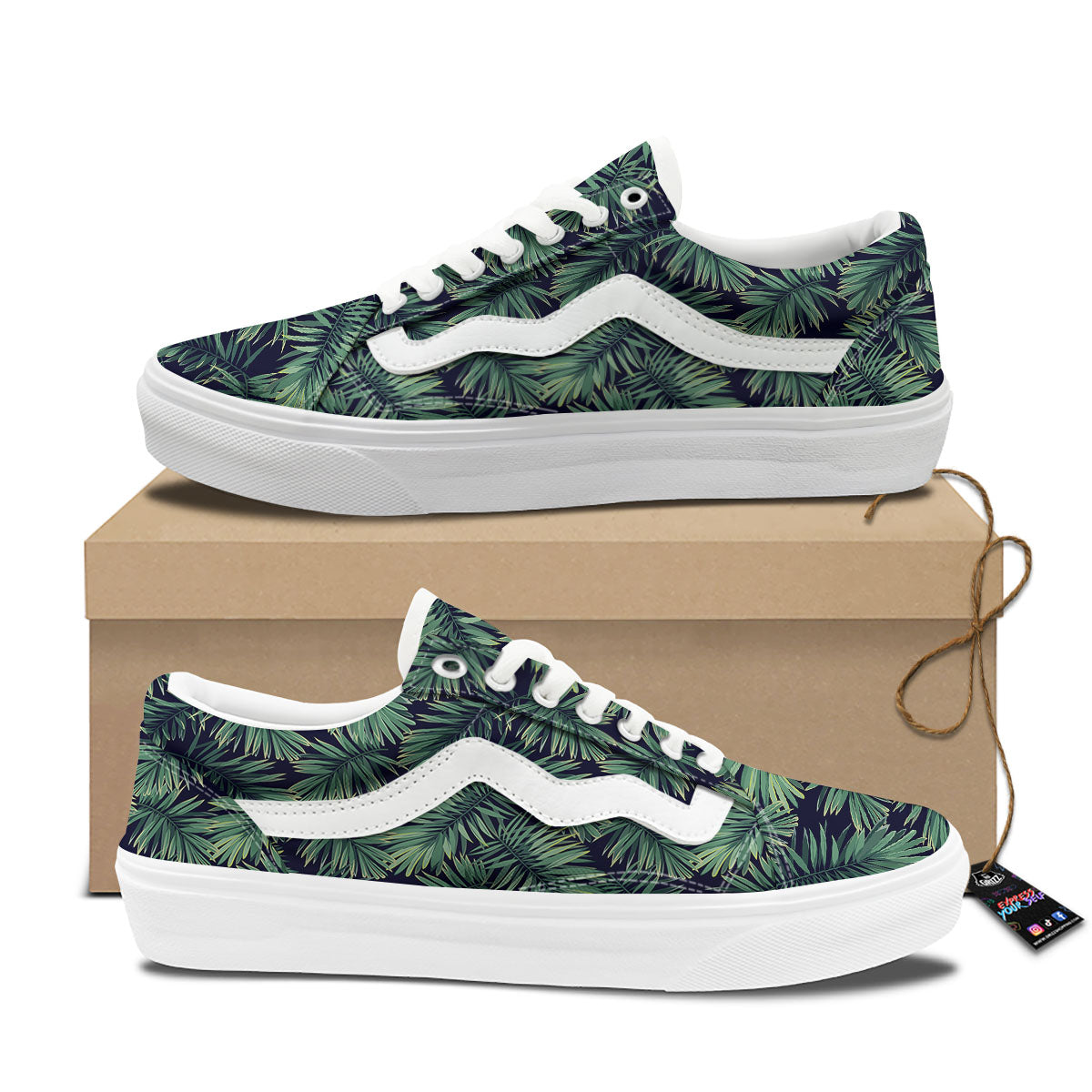Dark Green Palm Tree Print Pattern Skate Shoes