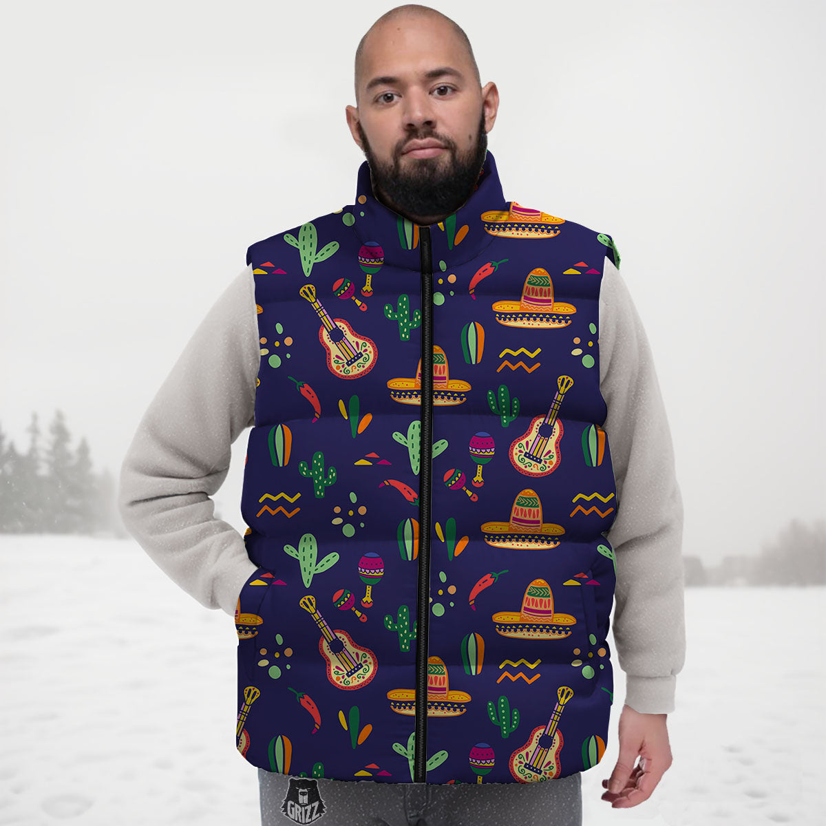 De Mayo Mexico Cinco Print Pattern Down Vest