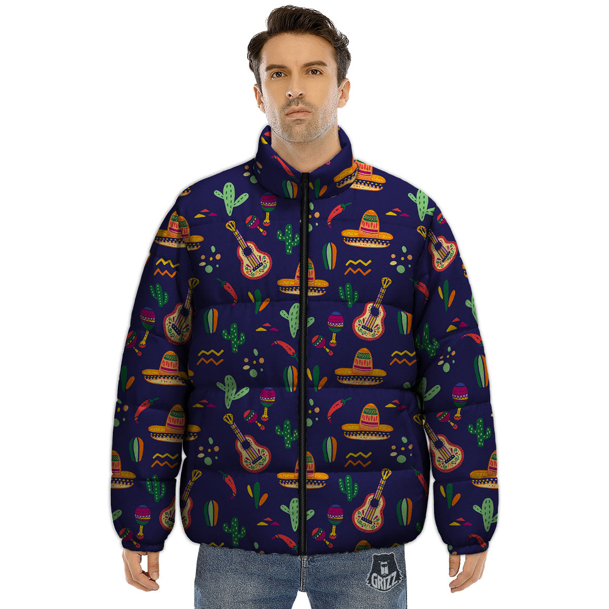 De Mayo Mexico Cinco Print Pattern Puffer Jacket