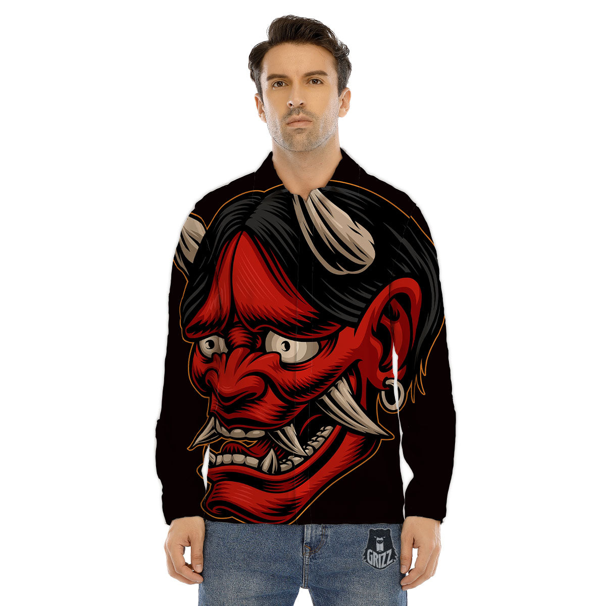 Demon Japanese Print Men's Dress Shirts