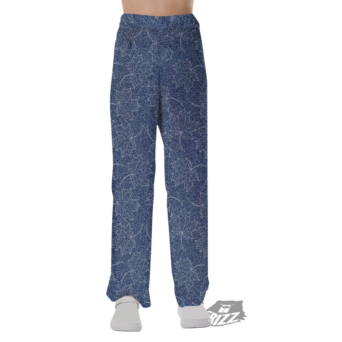 Denim Jeans Maple Leaf Print Pattern Pajama Pants
