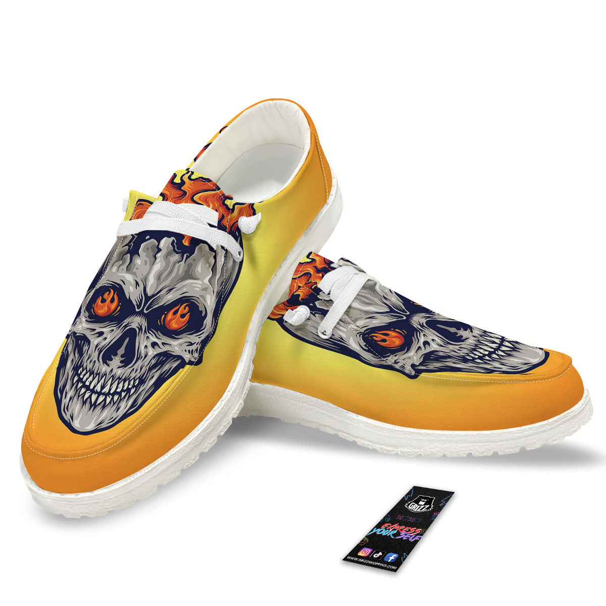 Devil Fire Punk Print White Loafers