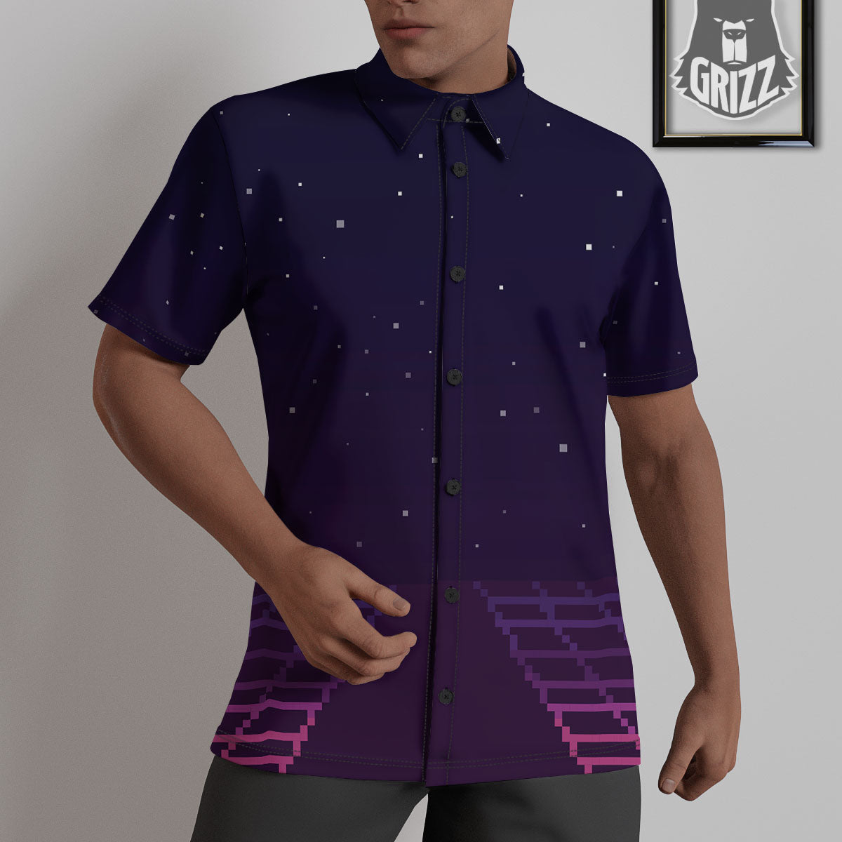 Digital Landscape 8-Bit Pixel Print Untucked Shirts