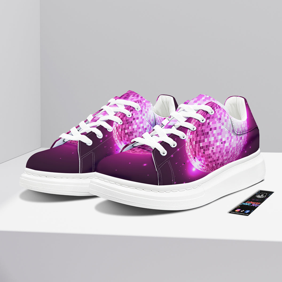 Disco Ball Light Pink Print Platform Shoes