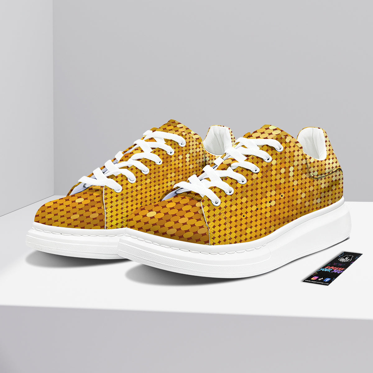 Disco Shiny Golden Texture Print Platform Shoes