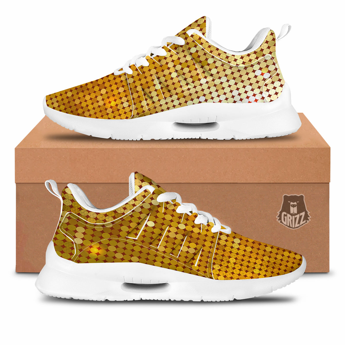 Disco Shiny Golden Texture Print Tennis Shoes