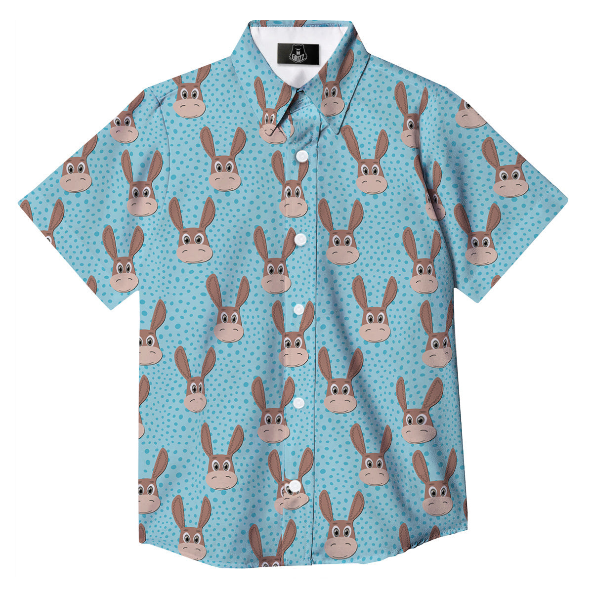 Donkey Cute Cartoon Print Pattern Button Up Shirt