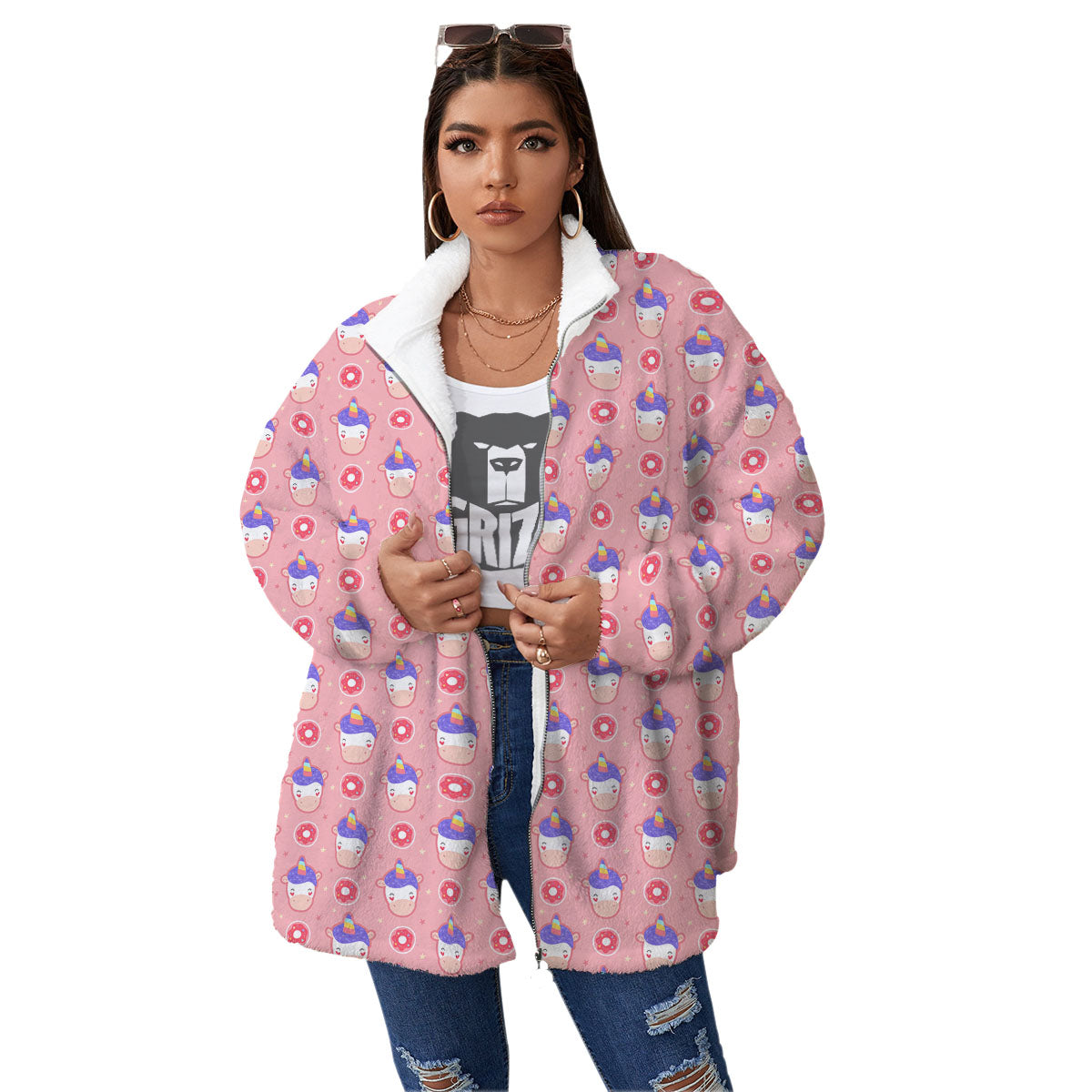 Donut Girly Unicorn Print Pattern Women's Sherpa Jacket