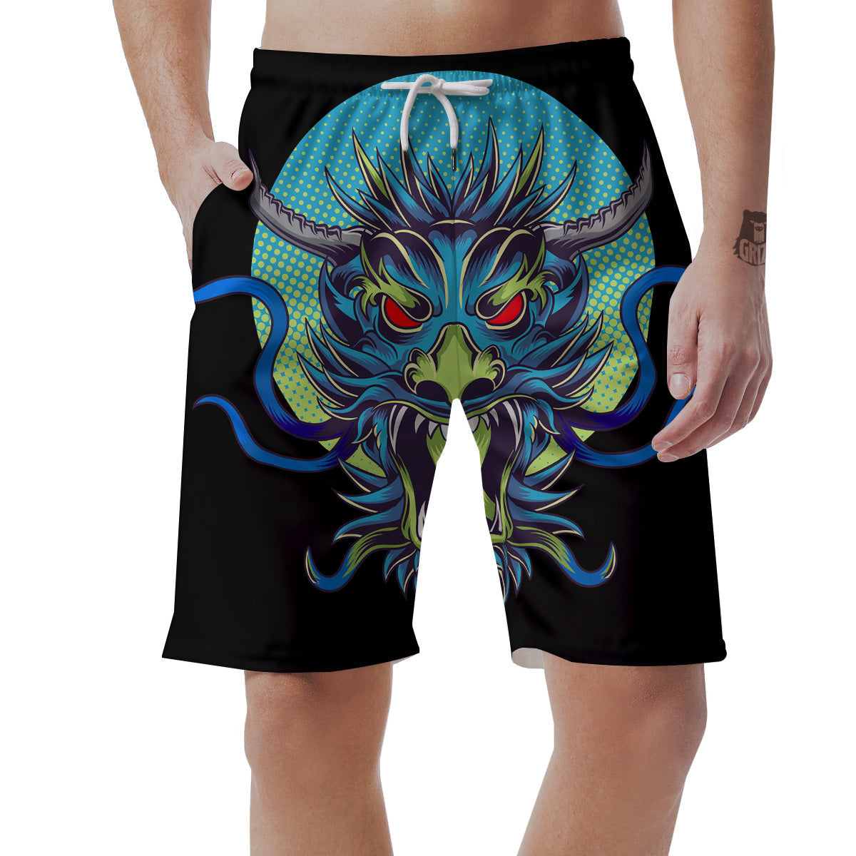 Dragon Tattoo Blue Japanese Print Men's Shorts