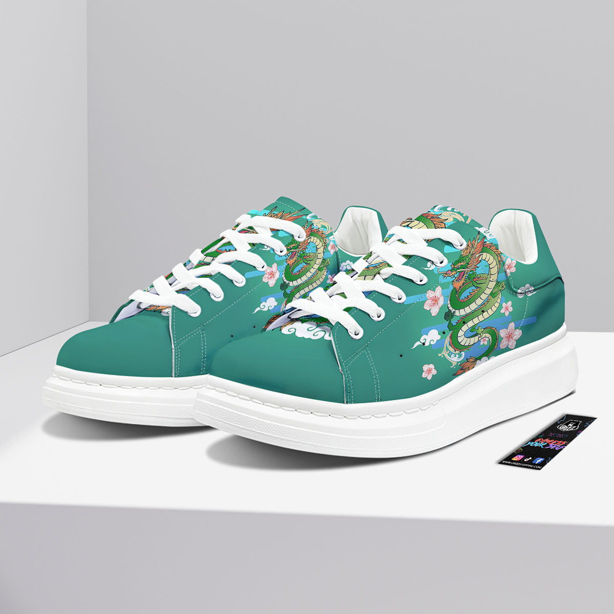 Dragon Tattoo Green Japanese Print Platform Shoes