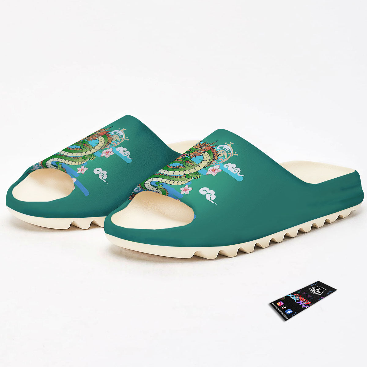 Dragon Tattoo Green Japanese Print Sandals