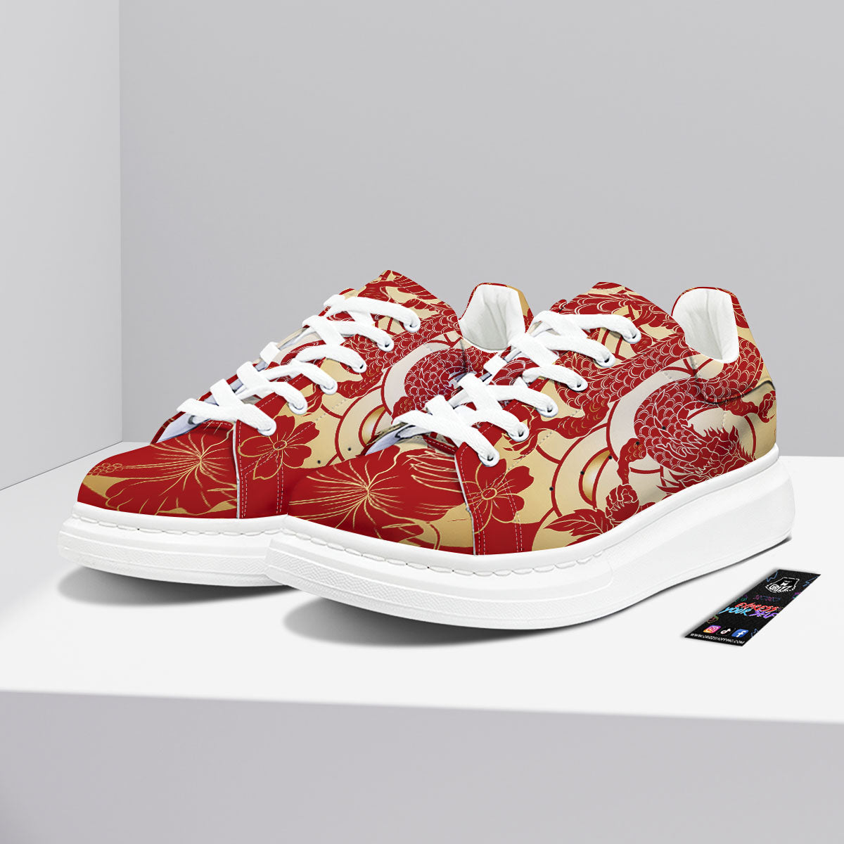 Dragon Tattoo Red Japanese Print Platform Shoes
