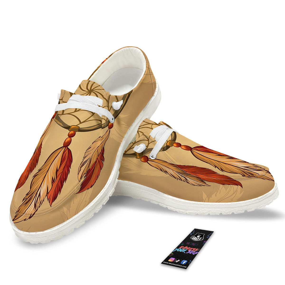 Dream Catcher Native American Print White Loafers