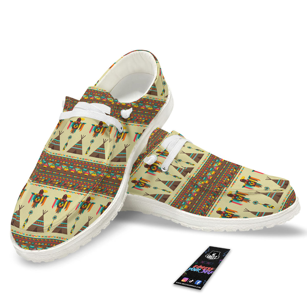 Eagle Native American Print Pattern White Loafers