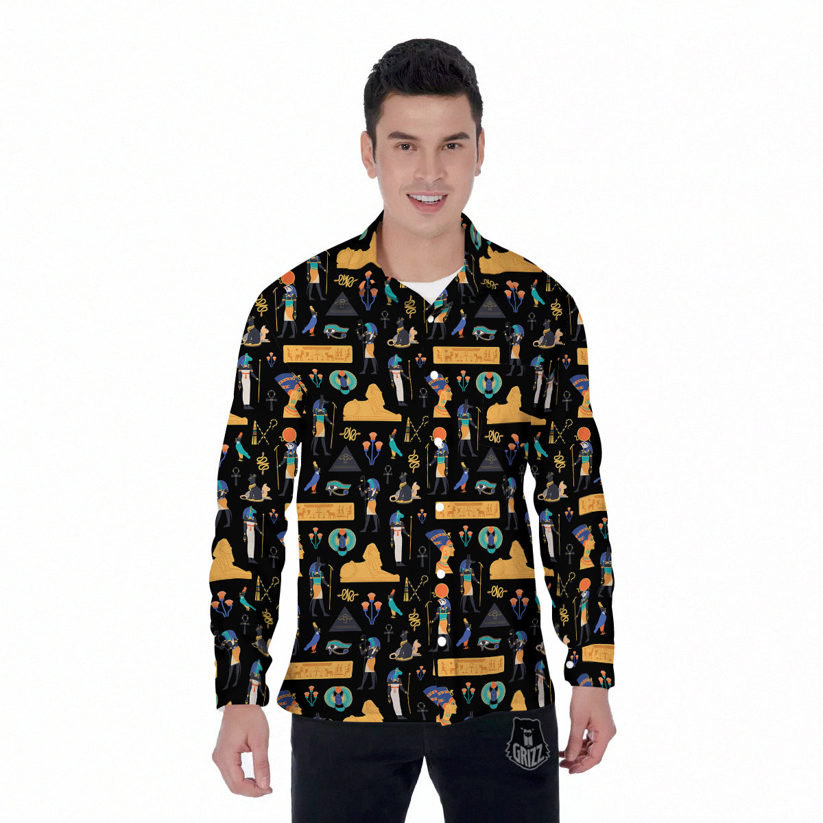 Egyptian Ancient Print Pattern Men's Long Sleeve Shirts