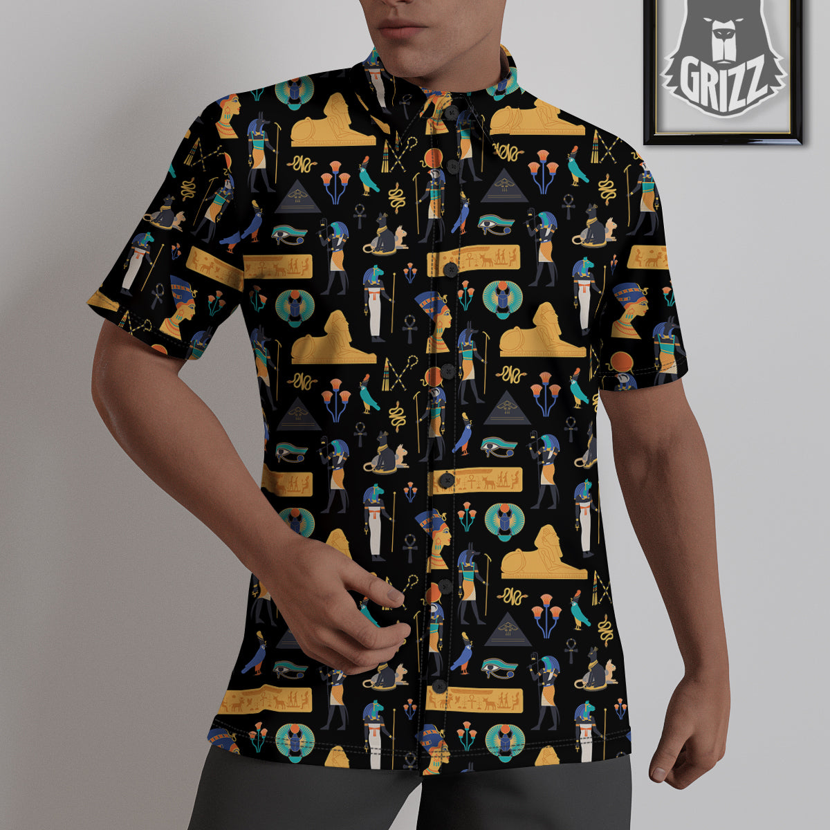 Egyptian Ancient Print Pattern Untucked Shirts
