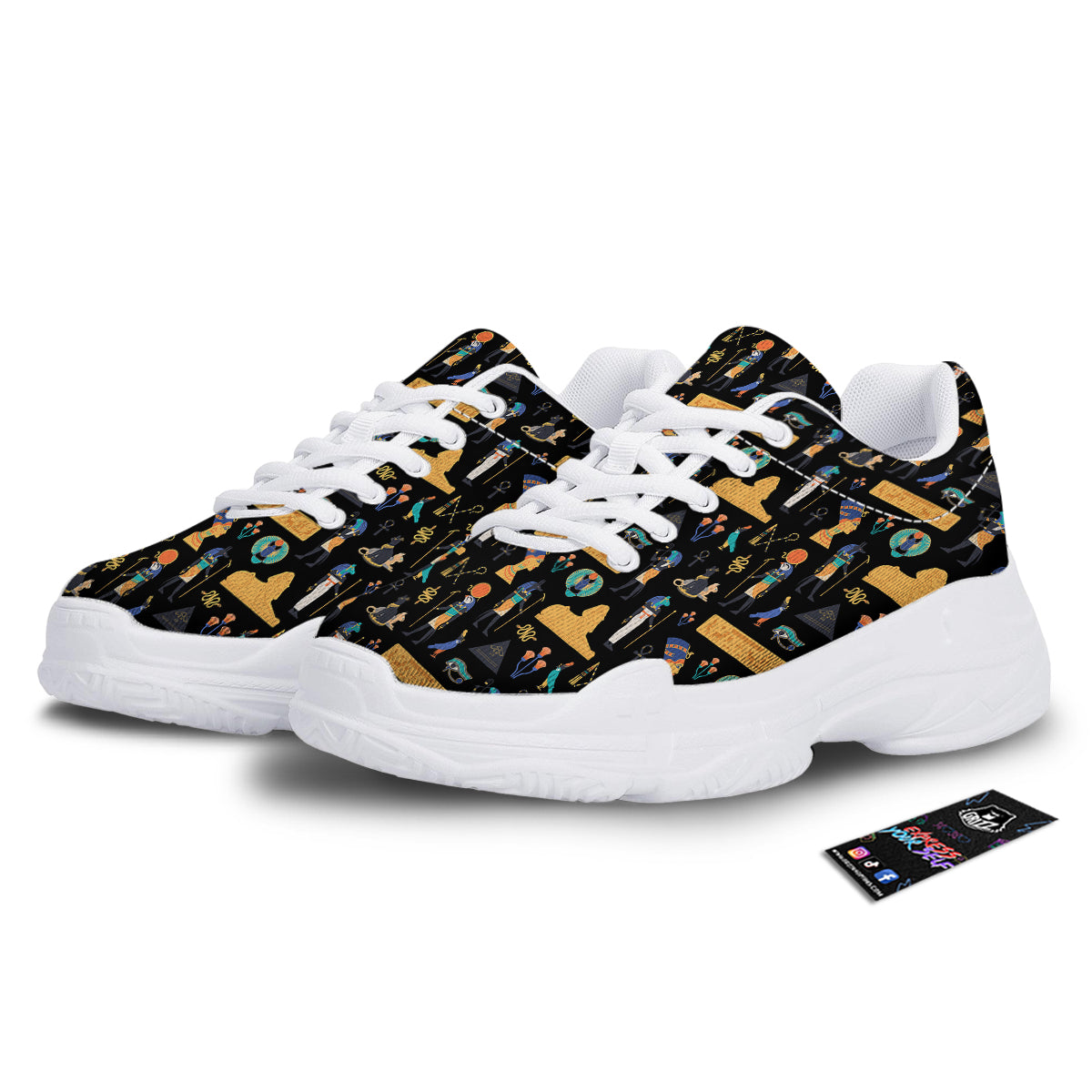 Egyptian Ancient Print Pattern White Chunky Shoes
