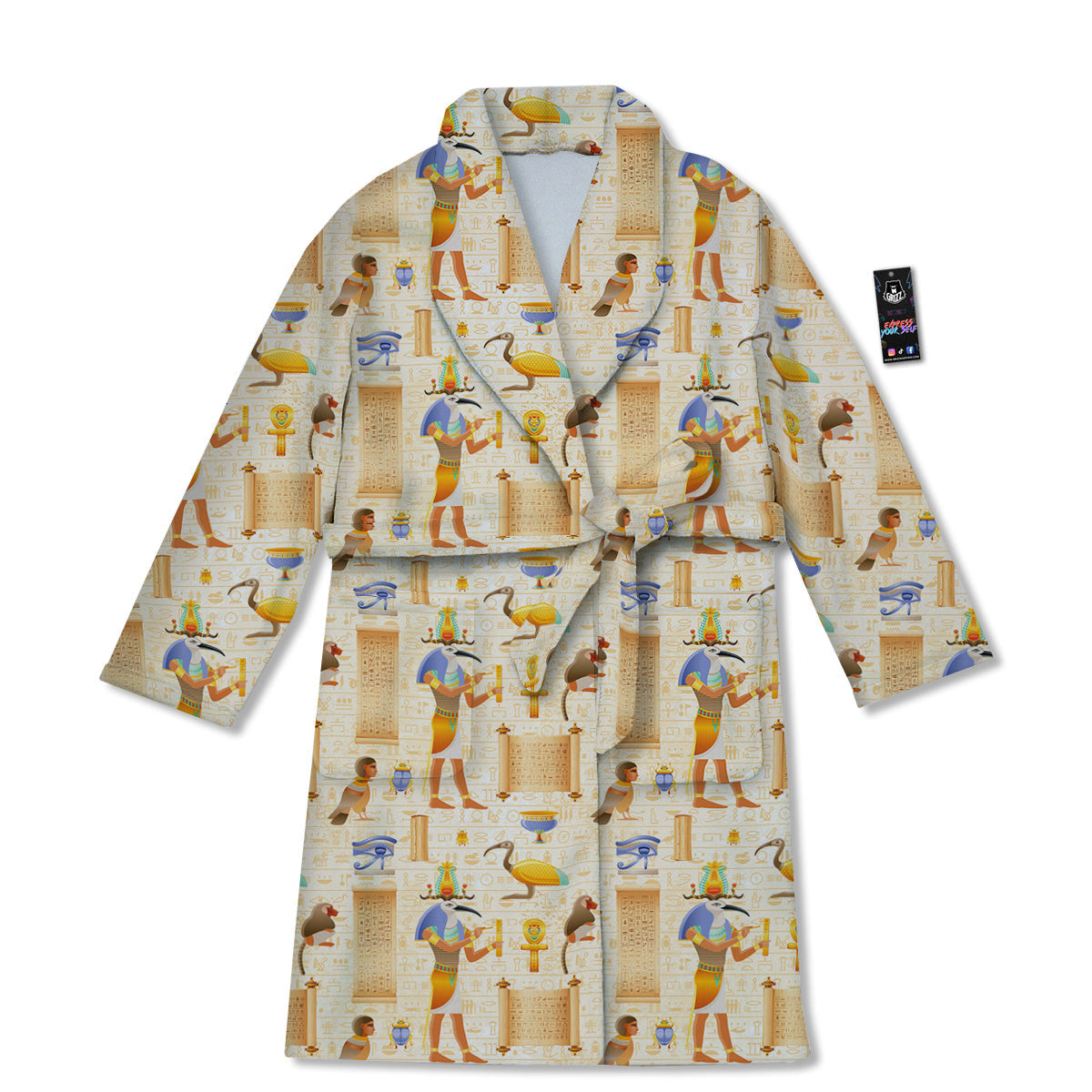 Egyptian Thoth Print Pattern Bathrobe