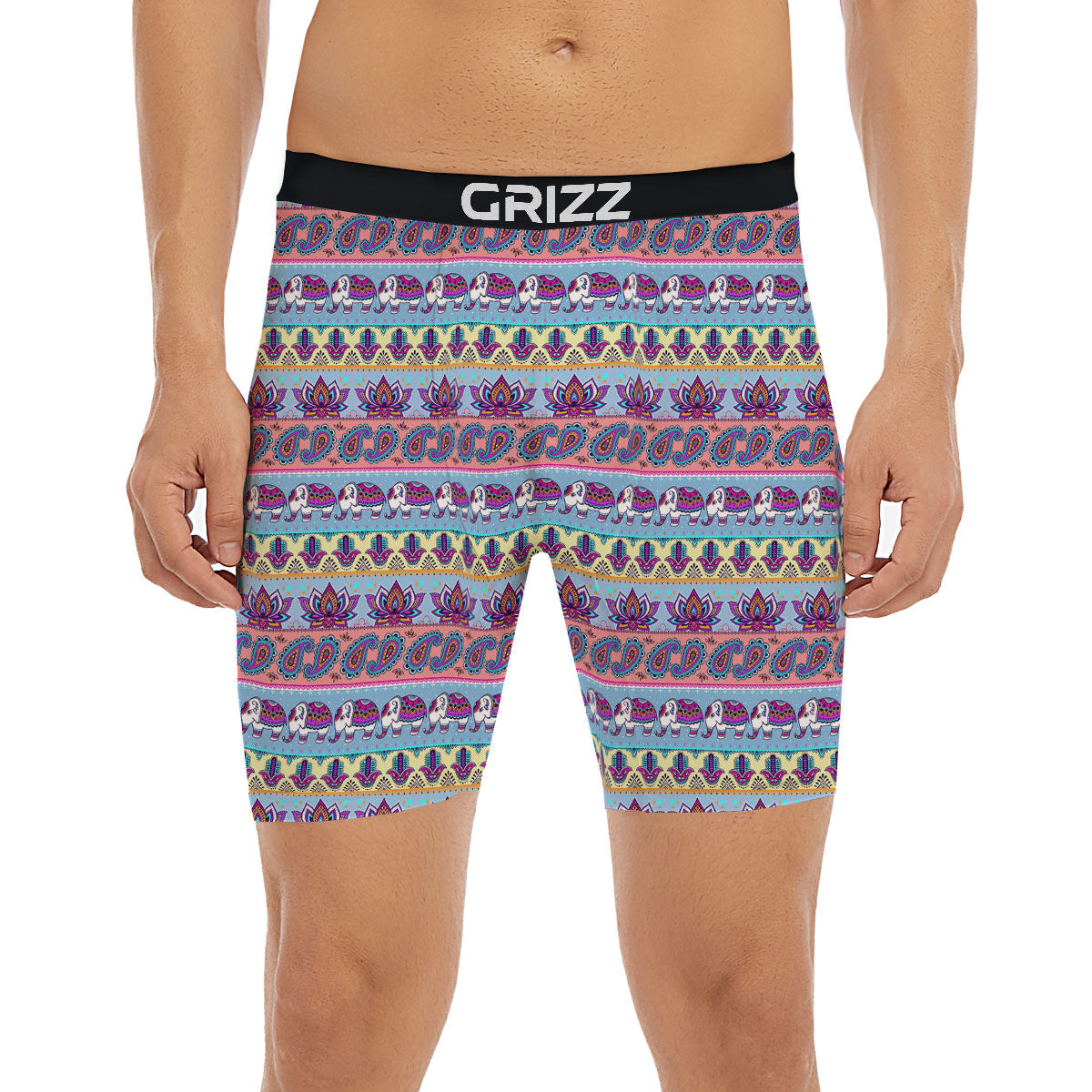 Elephant Indian Colorful Print Pattern Boxer Briefs
