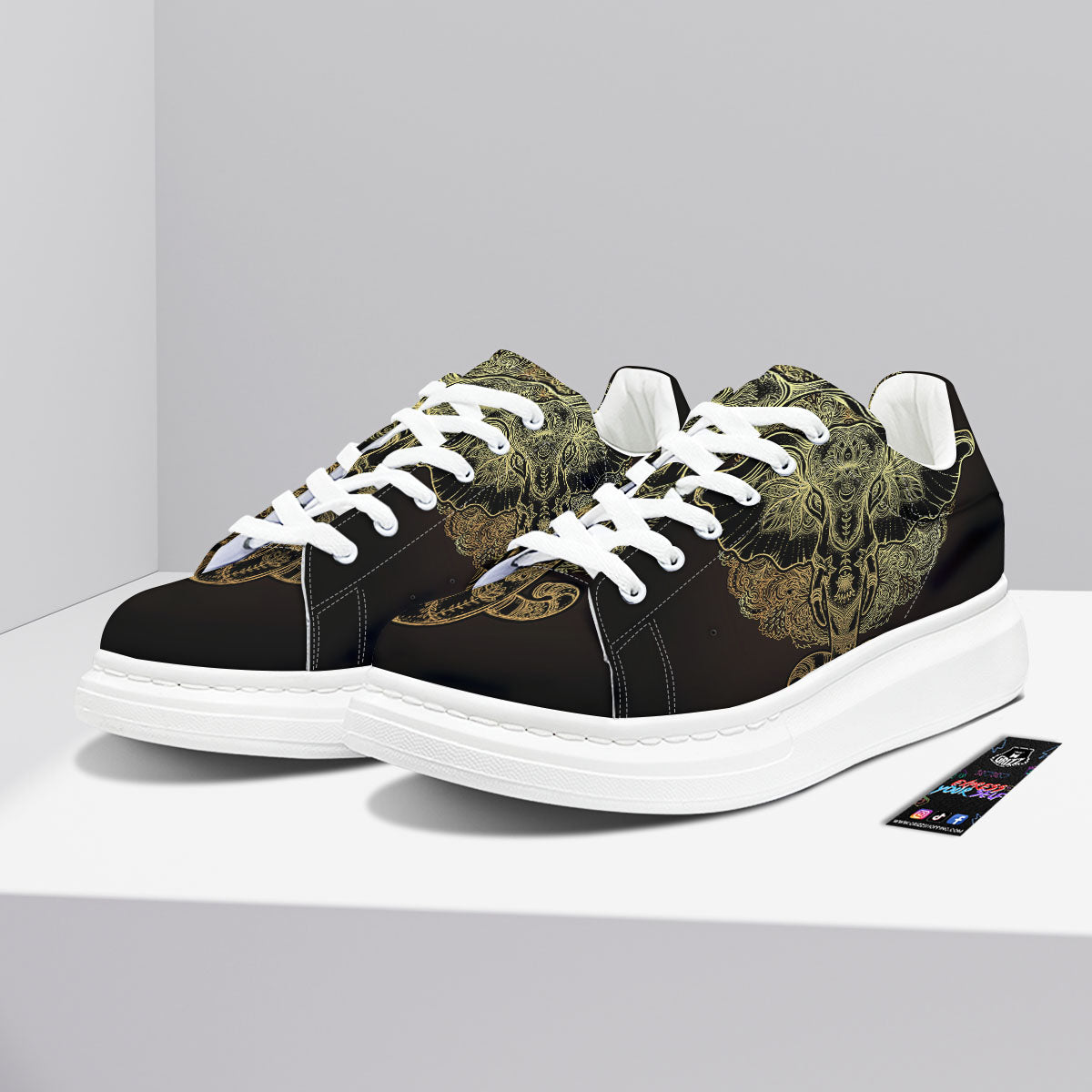 Elephant Spiritual Golden Print Platform Shoes